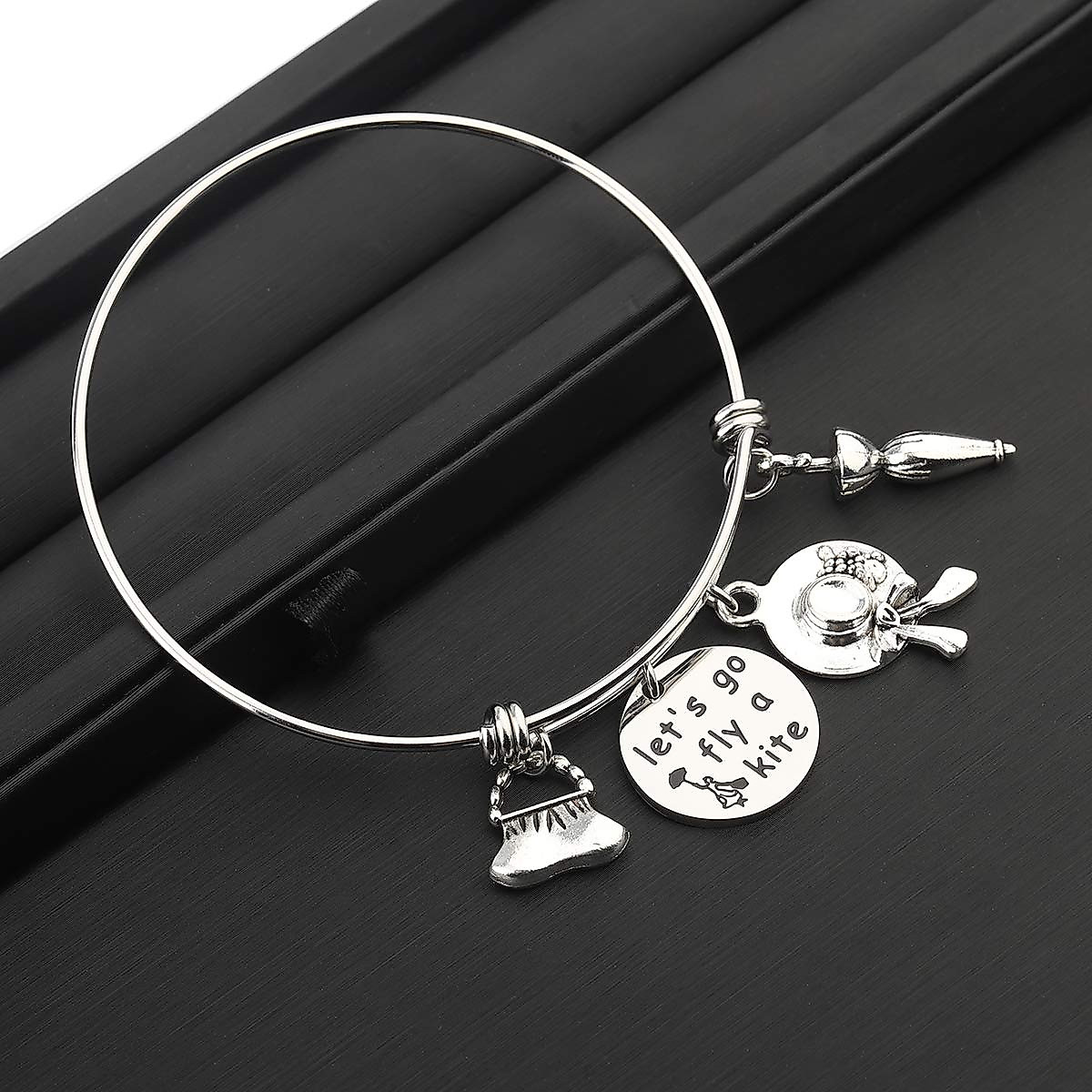 ENSIANTH Let’s Go Fly A Kite Bracelet Practically Perfect in Every Way Mary Poppins Inspired Jewelry Expandable Bangle Gifts For Her (Let’s Go Fly A Kite Bracelet)