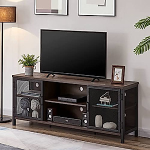 FATORRI Industrial TV Stand, Coffee Table and End Table with Charging Station for Living Room (Walnut Brown)