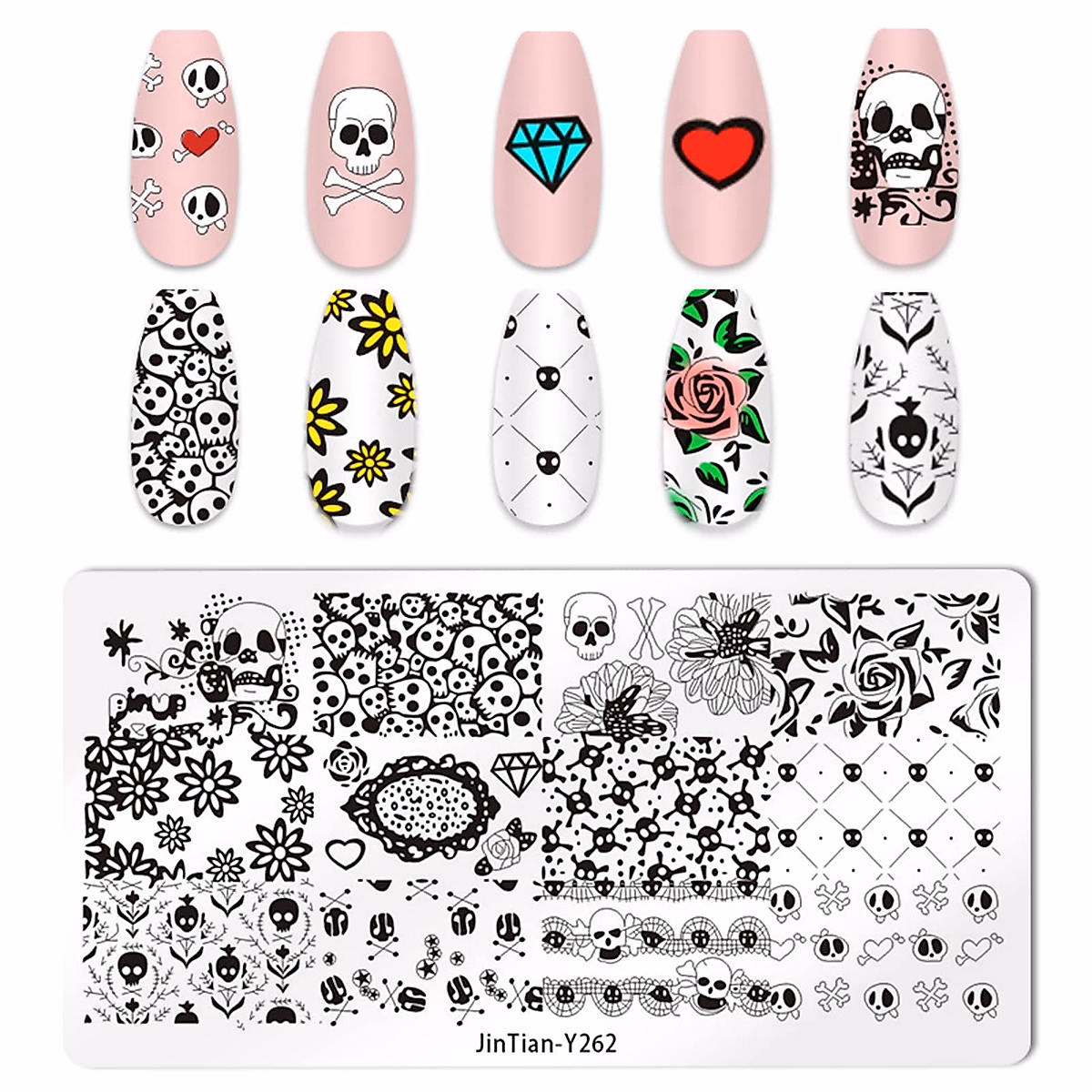 8 PCS Halloween Nail Art Stamping Plates Skull Ghost Bat Spider Witch Halloween Designs Nail Art Plates Templates Nail Stamping Plates 1 Stamper 1 Scraper Lace for DIY Printing Manicure Decoration