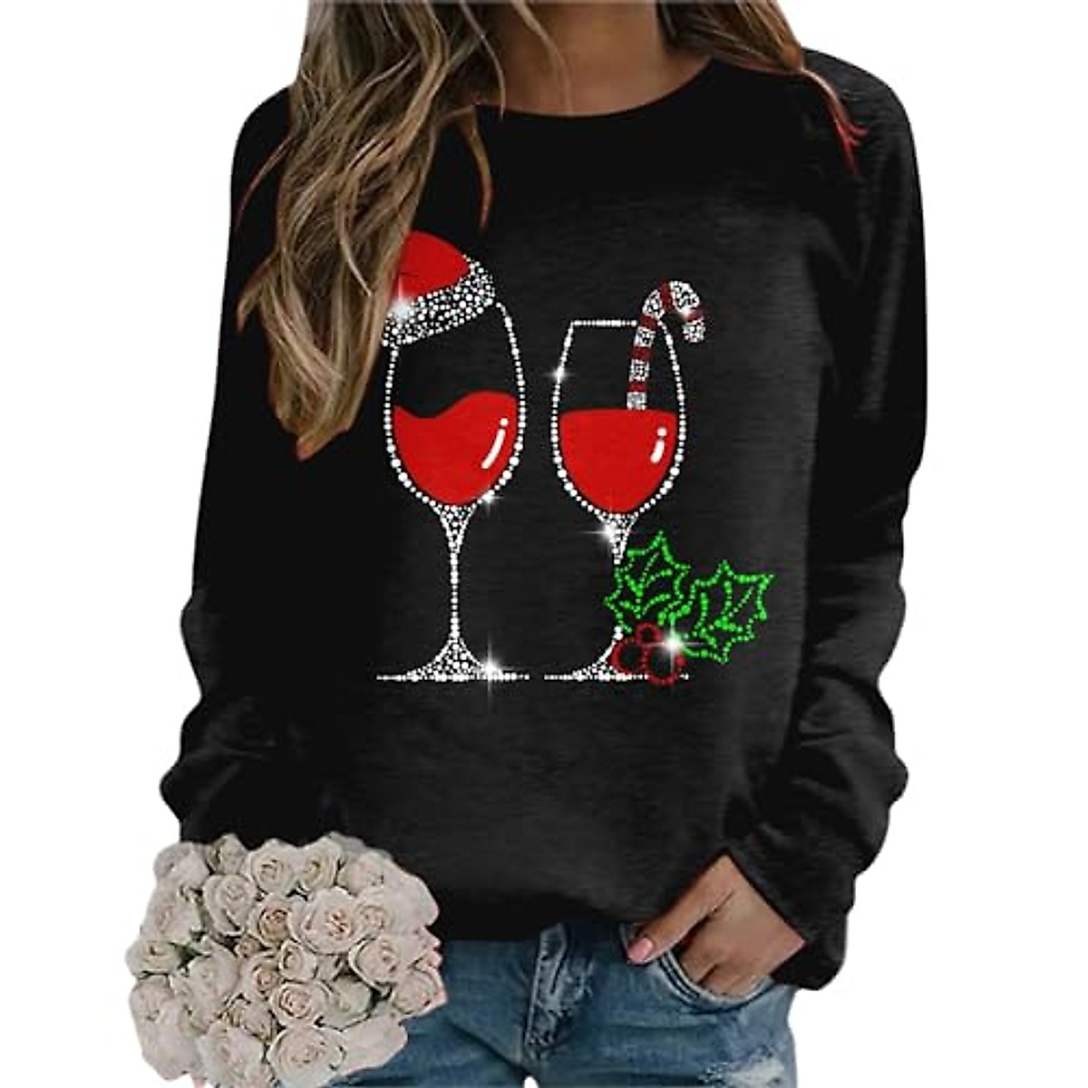 Ugly Christmas Sweatshirt Shirts for Women Women Shirts Christmas Graphic Print Sweatshirts Novelty Funny Trendy y2k Laides Coat Shrugs Black Jacket Women Dressy Womens Blouse Funny Xmas