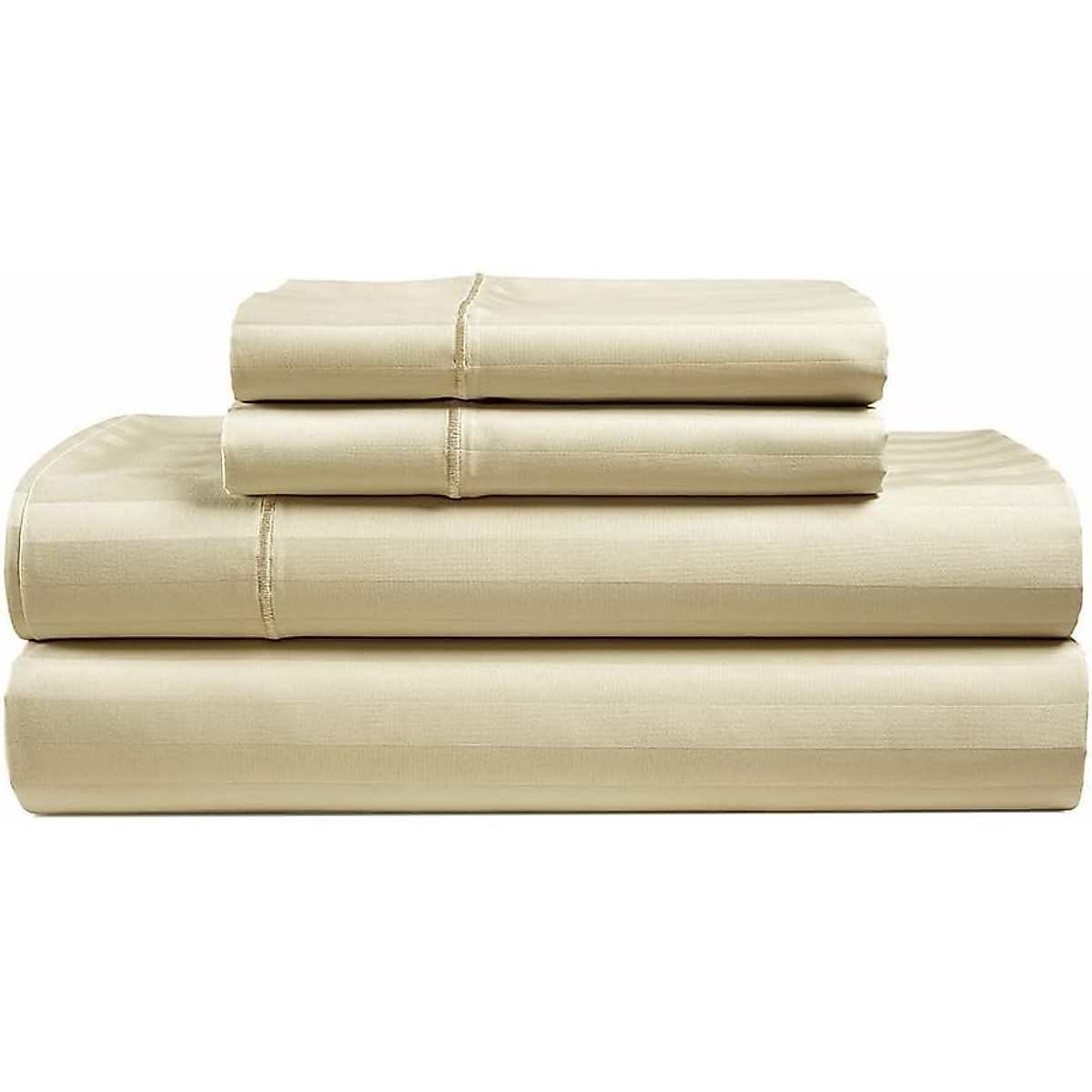 100% Egyption Cotton Cal King Solid Sheet Set & Striped Sheets Set of 2 Combo- 800 Thread Count Sateen Weave Cal KIng Size Solid Sheets & Striped Sheets, Deep Pocket Cotton Bedsheets - Linen