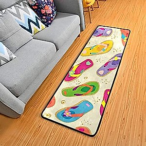Summer Flip Flop Beach Area Rug Floor Runner Non Slip Floor Mat for Hallway Entryway Living Room Bedroom Dorm Home Decor 72" X 24"