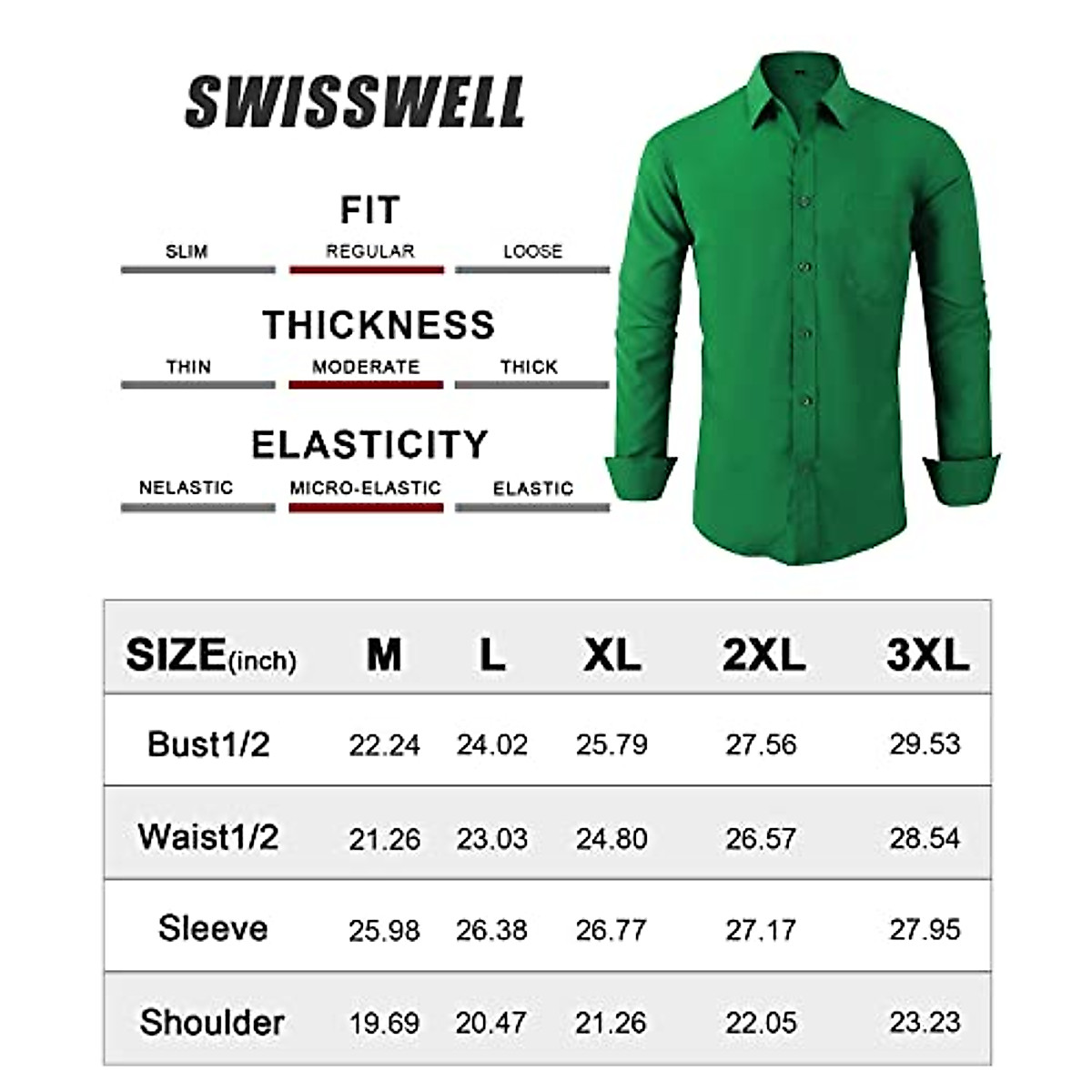 Mens Dress Shirt Slim Fit Long Sleeve Button Down Shirt Suit Wear No Tuck Green Medium Camisas De Vestir para Hombre