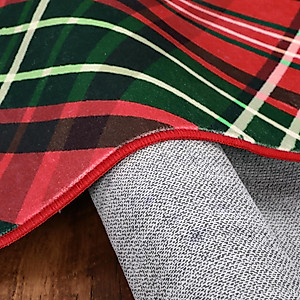 CAREMEE 2x8 Merry Christmas Runner Rug Plaid Printed Xmas Runner Rug Washable Rug Indoor Soft Entryway Runners Xmas Festive Rug Non Slip Kitchen Laundry Runner Rug for Living Room Fireplace Red/Green