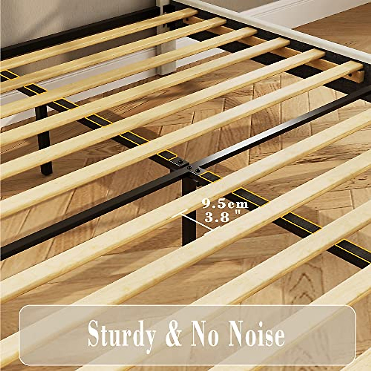 LIKIMIO Queen Bed, Platform Bed Frame with Upholstered Headboard and Wooden Slats Support, No Box Spring Needed, Easy Assembly, Beige