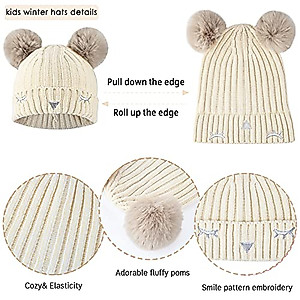 Toddler Boys Girls Winter Warm Knit Beanie Hat Touchscreen Gloves Neck Scarf with Fleece Cap for 3 4 5 6 7 Year Kid Gifts