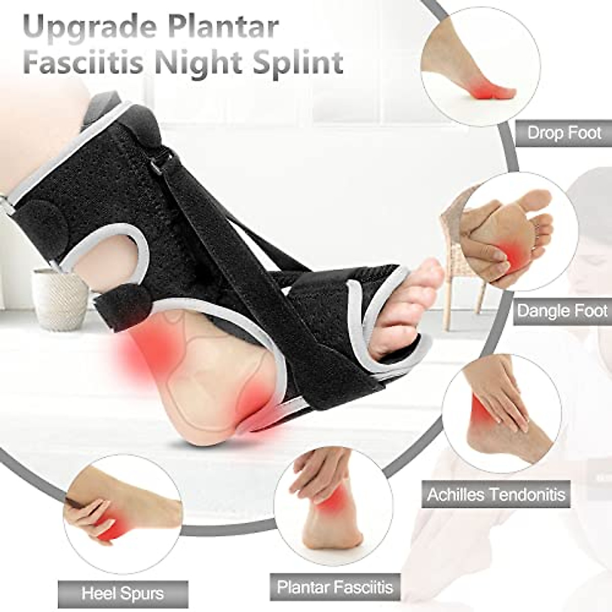 2 Pack Plantar Fasciitis Night Splint with Arch Support, Plantar Fasciitis Relief Brace, 2 Adjustable Straps Plantar Fasciitis Night Splint Relief Plantar Fasciitis, Foot Drop, Achilles Tendonitis, Day&Night