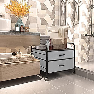 Fridge Stand with Storage, WAYTRIM Kitchen Fridge Stand Mini Fridge Organizer Stand for Dorms Refrigerator Stand with Metal Frame Wooden Tabletop 4 Swivel Wheels for Mobility