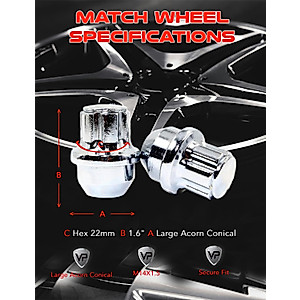 Set of 4 Veritek 14x1.5mm 1.6 Inch 22mm Hex Chrome Large Acorn Conical Seat Wheel Locks for Tesla Factory Wheels