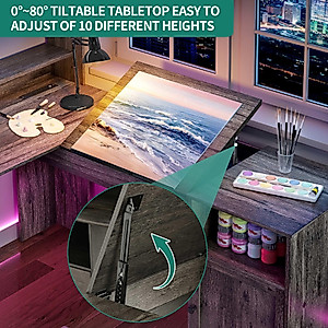YITAHOME L Shaped Desk with Drawers & Hutch, 61" Computer Desk with Power Outlets & LED Lights, Corner Office Desk with Storage Cabinet, Drafting Table, Wood Desk, Grey