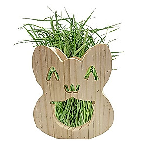 Tfwadmx Rabbit Hay Feeder Guinea Pig Wooden Food Holder Hamster Hanging Fixed Feeding Manger Squirrel Cute Less Mess Grass Dispenser for Bunny Gerbil Small Animals