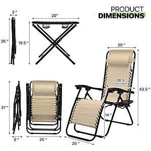 Magshion Zero Gravity Chairs Set of 2 with Side Table Adjustable Folding Outdoor Lounge Recliner for Patio Garden Beach Camping, Beige