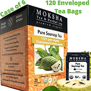 Pure Soursop Tea Case of 6-120 Organic Tea Bags made with Pure Graviola Leaf- Guanabana Leaves- Moksha Ayurveda