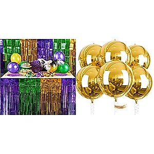 PartyWoo Mardi Gras Decorations set and Gold Foil Balloons 6 pcs