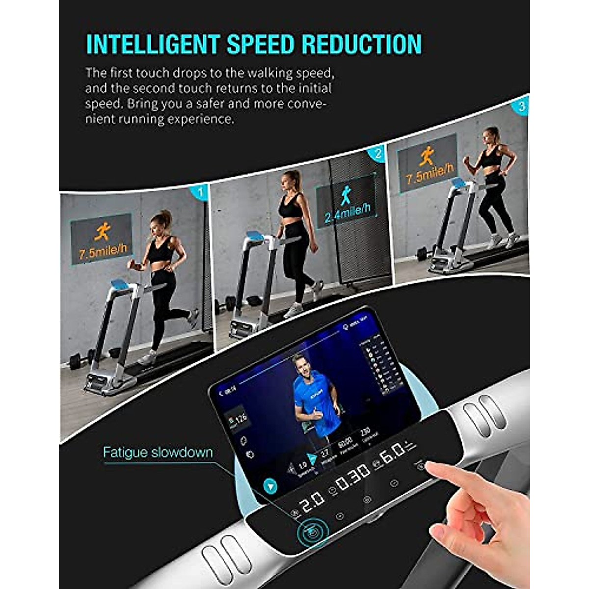 OVICX Q2S Folding Portable Treadmill Compact Walking Running Machine for Home Gym Workout Electric Foldable Treadmills with LED Display Phone Holder for Small Spaces 3.0HP Weight Capacity 300 lbs