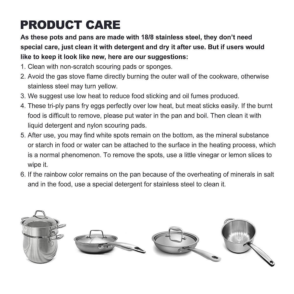 Fortune Candy 8-Inch Fry Pan with Lid, 3-ply Skillet, 18/8 Stainless Steel, Dishwasher Safe, Induction Ready, Silver