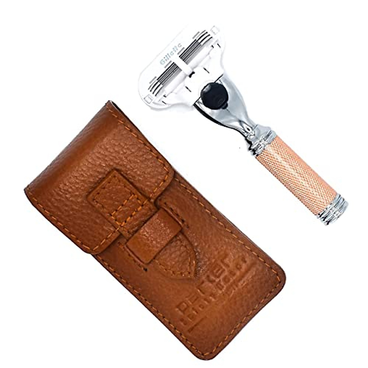 Parker Safety Razor, Gillette Venus Compatible Women’s Travel Sized Triple Blade Razor – Includes Saddle Brown Leather Razor Travel Case & One Cartridge
