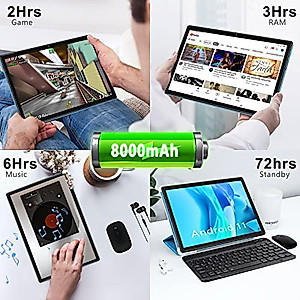 Oangcc 10.1" Android 11 Tablet, 2 in 1 Tablet 4GB RAM 64GB ROM (Up to 128G) Dual Camera Computer Tablet PC with Bluetooth Keyboard | Wireless Mouse | Stylus | Case | and More - Blue