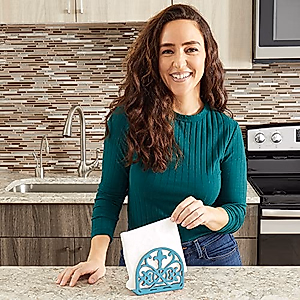 Home Basics Cast Iron Fleur De Lis Napkin Holder Kitchen Countertop Dinner Table Indoor & Outdoor, Turquoise