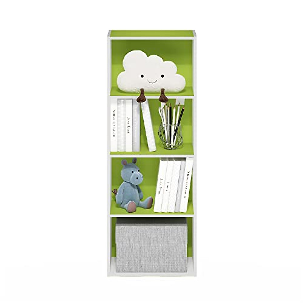 Furinno Luder Bookcase / Book / Storage, 4-Tier, Green/White
