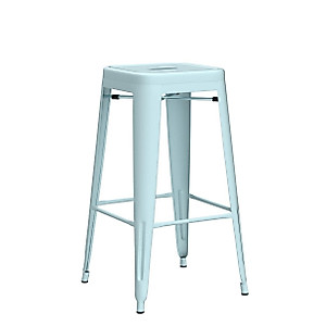 Furmax 30 Inches Metal Bar Stools Bar Height High Backless Stools Indoor Outdoor Stackable Kitchen Stools Set of 4 (Blue)
