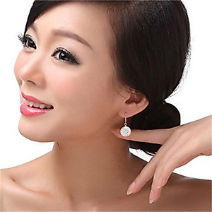 Merdia S925 Sterling Silver Simulated Crystal Ball White Ball Shaped Hook Earrings