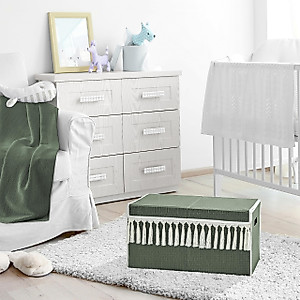 Sweet Jojo Designs Dark Green Boho Boy Girl Gender Neutral Collapsible Toy Storage Box Chest Organizer with Lid Baby Nursery Kids Childrens Room Sage Modern Bohemian Farmhouse Southwest Diamond Tuft