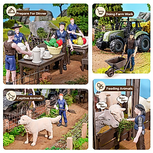 Lucky Doug Farm Animal House Toys Playset for Kids Toddlers Ages 3-8, 187 PCS Farm Building Toys Farmhouse Figures Pretend Play Set with 4 Animals, 4 Figures, A Tractor, 11" L x11 W x 14" H