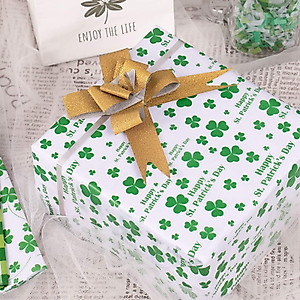 Whaline St. Patrick's Day Tissue Paper 90 Sheet Green Plaid Shamrock Clover Pattern Art Tissue Bulk Irish Spring Holiday Wrapping Paper for DIY Crafts Party Gift Bag Packing Birthday Favors, 14 x 20"