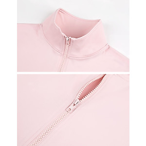 Yeokou Womens Active Zip Up Running Workout Cropped Bbl Athletic Jacket with Thumb Holes(Pink-XS)