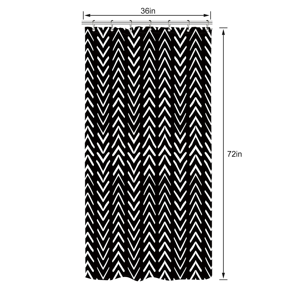 Riyidecor Black Stall Small Boho Shower Curtain for Bathroom Half Size 36x72 Inch Geometric Chevron Striped Herringbone Single Narrow Tiny Walkin Rv Dorm Decor Fabric Bathroom Set Polyester Waterproof