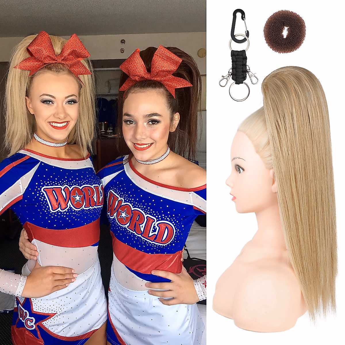 SEIKEA Ponytail Extension Cheer Ponytail Hair Piece, 16" Cheerleader Straight Blonde Ponytail Hairpiece for Cheerleader Competition, Dance