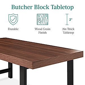 Best Choice Products 44in Modern Coffee Table Butcher Block Top Large Accent Table, Rectangular Wood Industrial Rustic Coffee Table for Living Room w/ 2in Metal Legs, 3in Tabletop - Brown