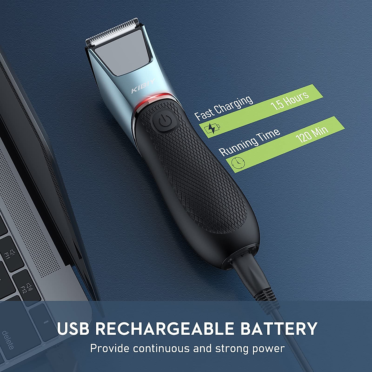 Body Hair Trimmer for Men - Electric Ball Shaver Razor for Pubic Groin Hair Grooming with Built-in LED Light and Mirror, Ceramic Blade, No Pulls, No Cuts, Waterproof Wet/Dry Cordless Use (Blue)