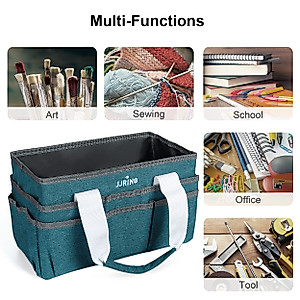 JJRING Craft Organizer Tote Bag for Art Storage, Caddy with Multiple Pockets, Bluish Green Sewing Bag for Scrapbooking, School, Medical, and Office Supplies