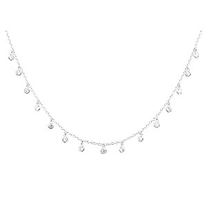 Joy and Rachel Platinum Plated 925 Sterling Silver Round Cubic Zirconia Bezel CZ by Yard Drop Dangle Station Collar Necklace, Adjustable Length 18,19,20