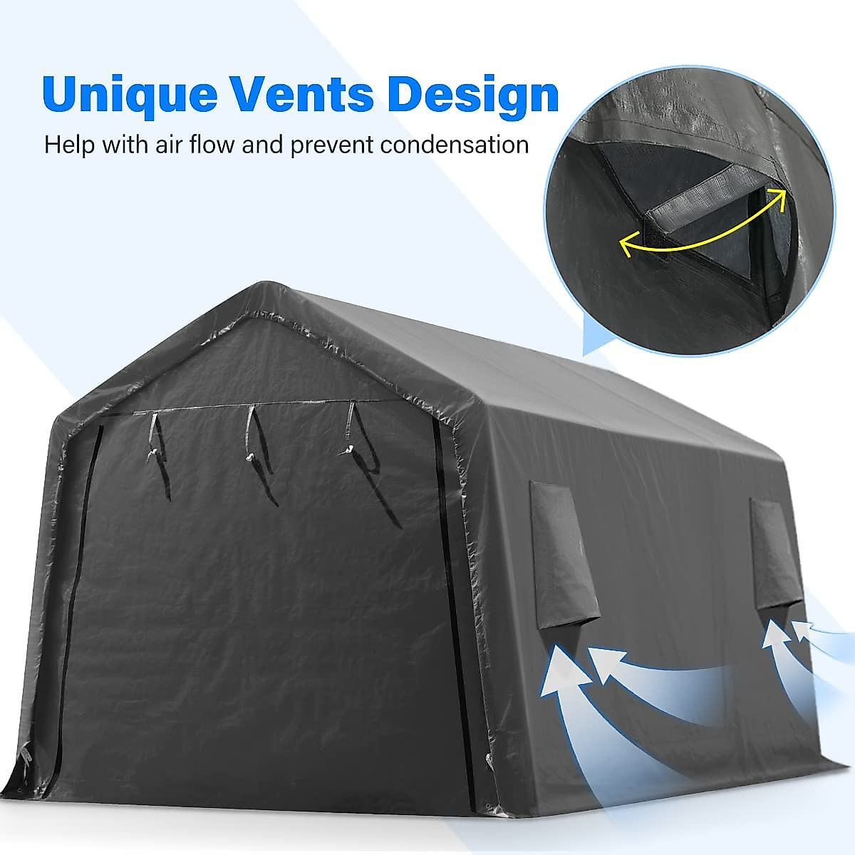 ADVANCE OUTDOOR 13x20 ft Garage Tent Carports with 2 Roll up Doors & Vents Outdoor Portable Storage Shelter for Vehicle Truck Boat Anti-UV Snow Resistant Waterproof, Gray