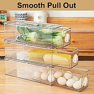 LALASTAR 2 Pack Refrigerator Organizer Bins with Pull-out Drawer, Stackable Kitchen Pantry Organizers and Storage with Freshness Timer, Clear Acrylic Freezer Organizer Drawer, Small