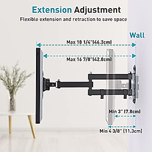 Mount for Echo Show 15, Letlar Wall Mount Bracket for Amazon Echo 15 and 15"-30" Monitor TVs, Rotation Tilt Swivel and Extend up to 16", Mounting Bracket with Heavy Duty Arm Holds up to 22lbs