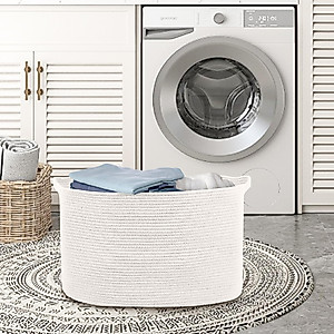 MEGASKET Extra Large White Storage Basket, 23.6" x 15.7" x 14.1" Rectangle Blanket Basket Living Room, Woven Cotton Rope Basket, Toy Basket Bins, XXXL Baskets for Organizing, Wicker Laundry Baskets