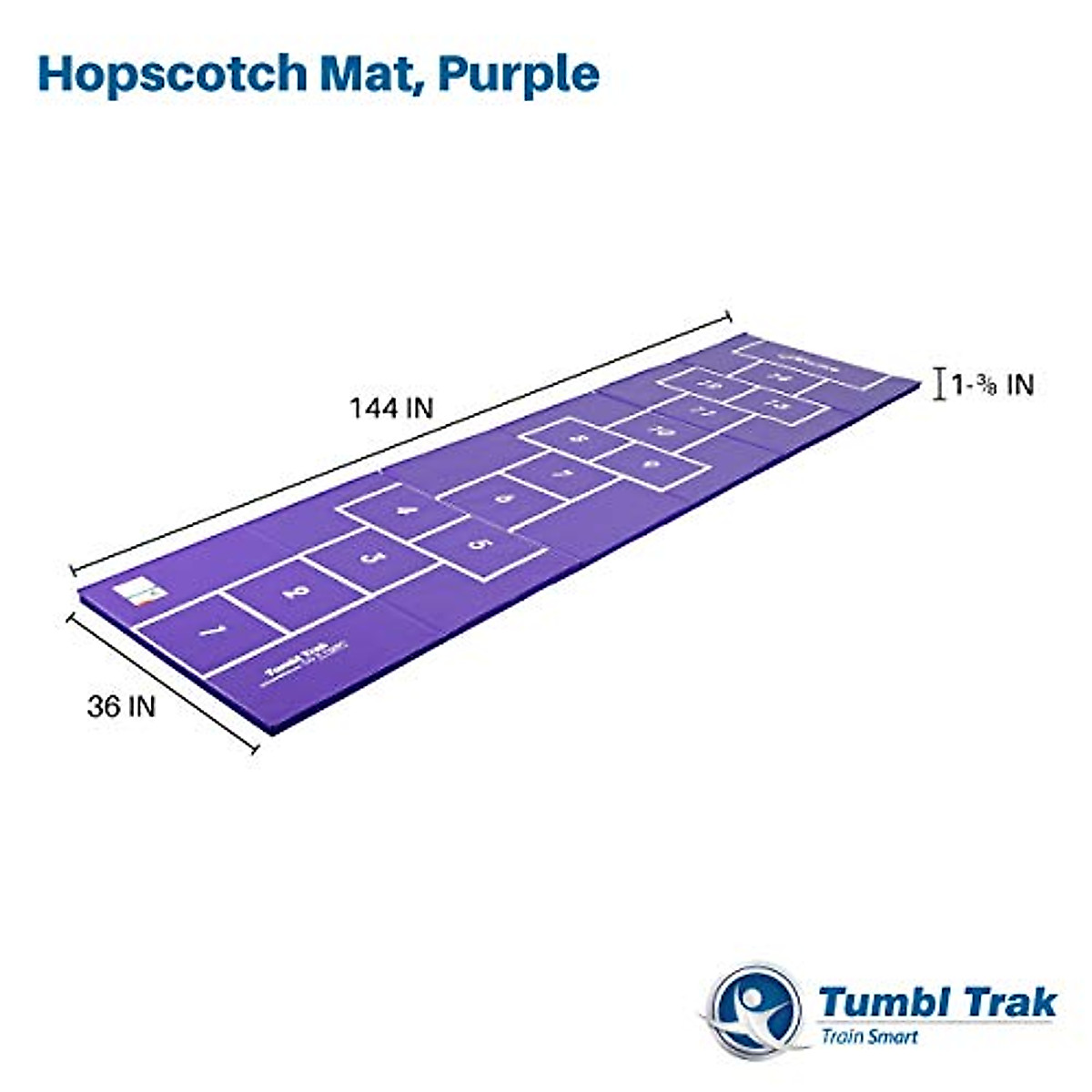 Tumbl Trak Hopscotch Mat, Purple with Hopscotch Squares on One Side and Numbered Line on the Other Side for Long Jump, 3-Feet Width x 12-Feet Length x 1-3/8-Inch Height