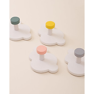 TopKai Cloud-Shaped Wall Hook Set - Cute Wooden Decorative Wall Hooks for Hanging Bags, Clothing, Towels, Hats - Modern Wall Hangers for Nursery, Bathroom, Entryway, Boys & Girls Bedroom - Pack of 4