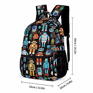 oallpu 3PCS Cartoon Robots Backpack, Cool Shoulders Backpack Lightweight Durable Vintage Robots Laptop Bag, 17 Inch Daypack with Multiple Pockets(Vintage Robots)