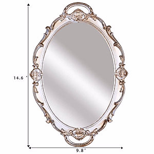 Ham Oval Floral Wall Mirror Tray, Dresser Organizer Tray, Decorative Perfume Mirror Tray, Serving Tray, 9.5’’ X 14.5’’, Silver