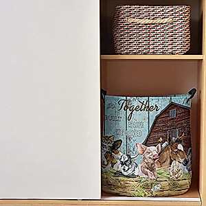 Laundry Basket Rural Life with Pig Cow Donkey Cat Rabbit,Waterproof Collapsible Clothes Hamper Farm Animals Retro Barn Door,Large Storage Bag for Bedroom Bathroom 13.8x17In