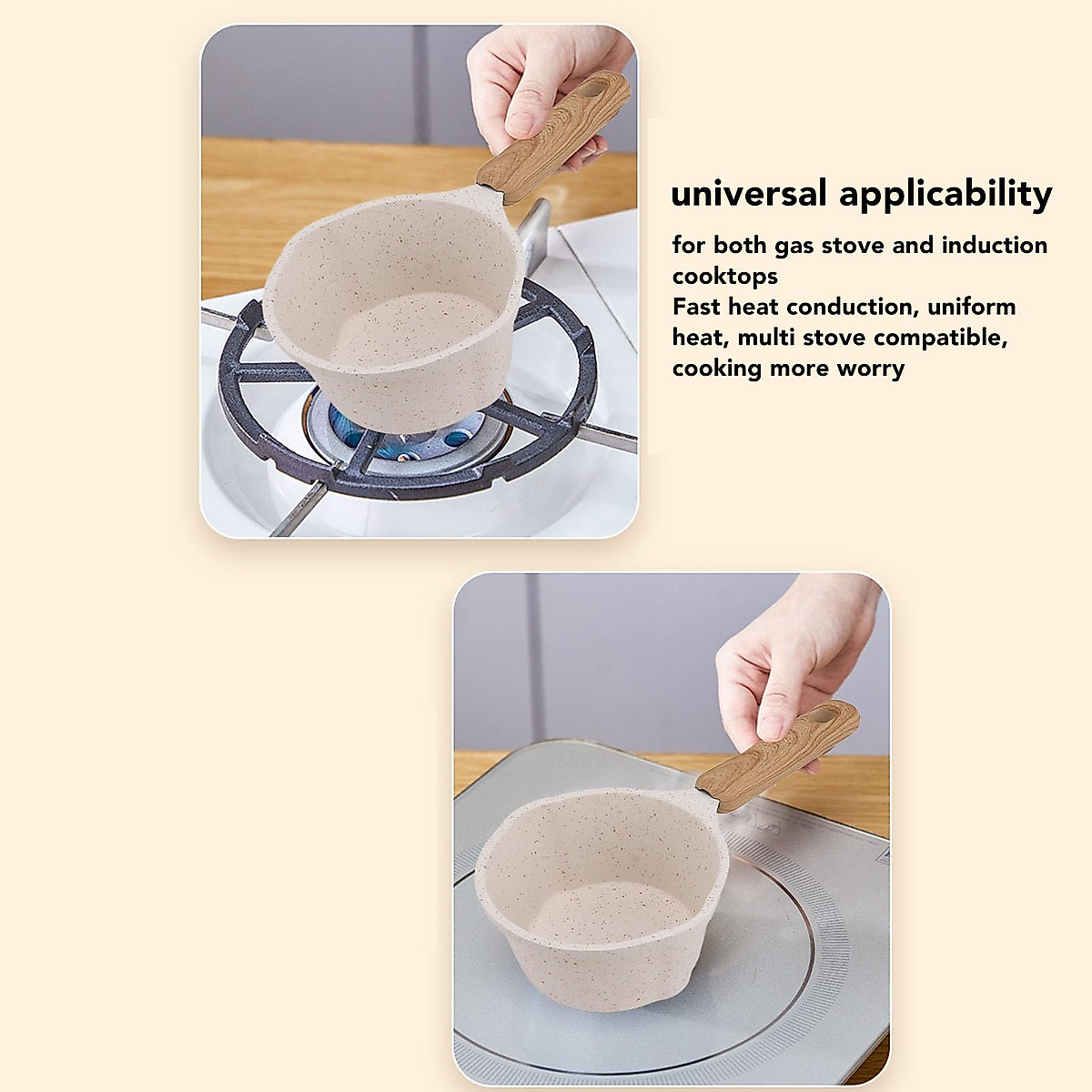 Multifunctional Nonstick Small White Sauce Pan with Lid, Tri Ply Stainless Steel Cooking Pot for Frying, Boiling, and Stewing Ideal for Chocolate Melting, Soup Making