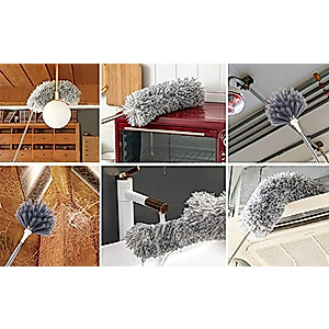 Uwilowe Microfiber Duster with Extension Pole 30 to 100"(Stainless Steel), Ceiling Fan Duster with 2 Replacement Cleaning Heads, Extendable Long Dusters for Cleaning Furniture, Vents, Car