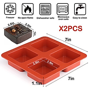 Cadeya 2 Pcs 4 Cavity Chocolate Covered Cookies Molds for S'mores, Square Silicone Mold for Smores, Graham Crackers, Marshmallow