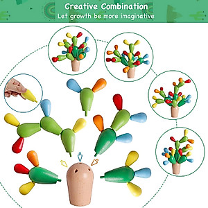 SGVV90 Wooden Balancing Cactus Travel Size,Made from Rubberwood and Non-Toxic Paints and Dyes,Fun and Educational Activity Puzzles Montessori Toys for Toddler Kids