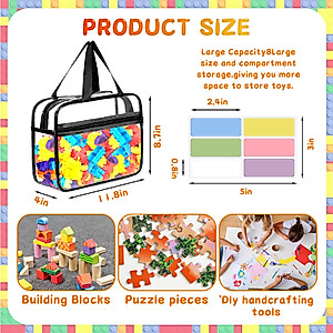 6 Packs Large Toy Storage Bags with Front Pocket, Dual Zippers and Portable Handheld Design, Clear Waterproof Toy Organizer Bags with Labels, Board Game Storage for Building Blocks, Puzzle
